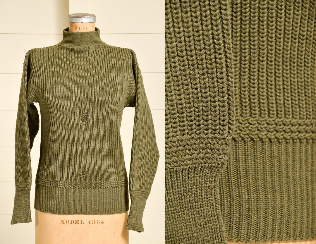 1940s Deck Wool Sweater Army Green Knit Mock Turtleneck Wwll High Neck ...