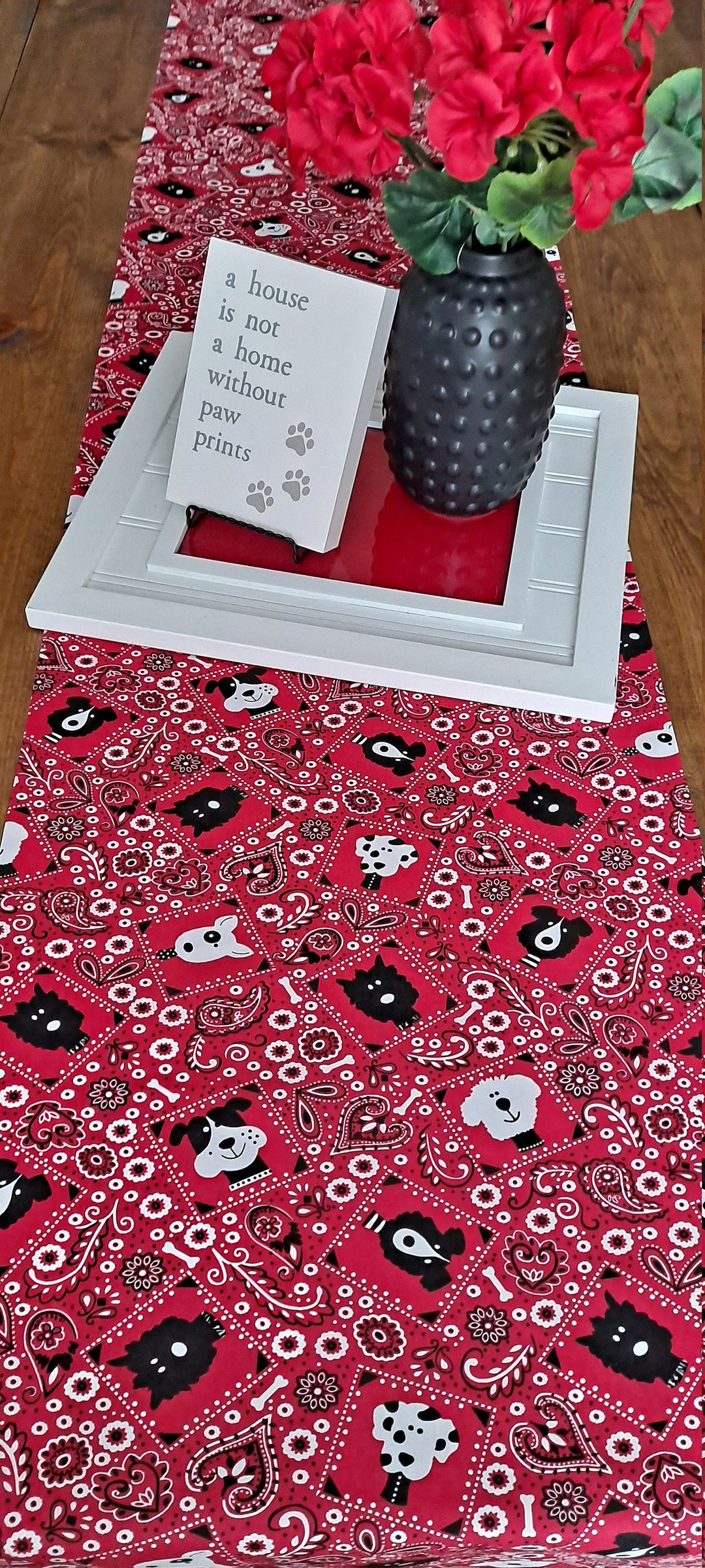 Table Runner, Dog Table Runner, Pet Table Runner, Black and Red Dog ...