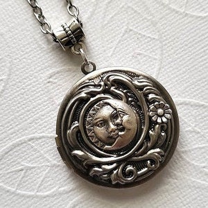 Moon Face Locket | Magical Sun Necklace | Silver Rose Flower Jewelry ...