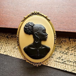 African Lady Brooch Pin | Queen Lady Cameo | Gold Brooch | Black and ...