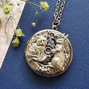 Animal Locket | Bunny and Cat Necklace | Silver Nature Pendant ...