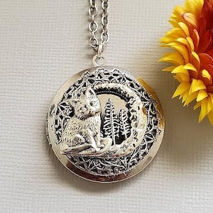 Silver Cat Locket | Kitty Cat Necklace | Pine Tree Jewelry | Sterling ...