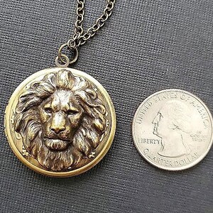 Brass Lion Head Locket Vintage Styled Necklace Wild Life Jewelry Brave ...