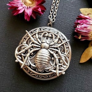 Spider Necklace | Silver Locket | Grunge Necklace | Gothic Locket ...
