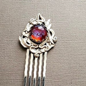 Silver Fire Opal Hair Comb Dragons Breath Haircomb Jeweled Hair ...