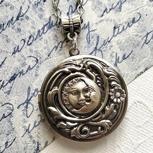Moon Face Locket | Magical Sun Necklace | Silver Rose Flower Jewelry ...