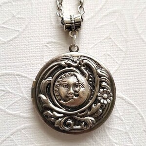 Moon Face Locket | Magical Sun Necklace | Silver Rose Flower Jewelry ...