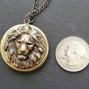 Brass Lion Head Locket Vintage Styled Necklace Wild Life Jewelry Brave ...