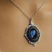 Blue Oval Necklace | Dark Blue Pendant | Silver Sapphire Jewelry | Blue ...