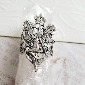 Silver Floral Fairy Ring | Angel Wing Ring | Oxidized Sterling Silver ...