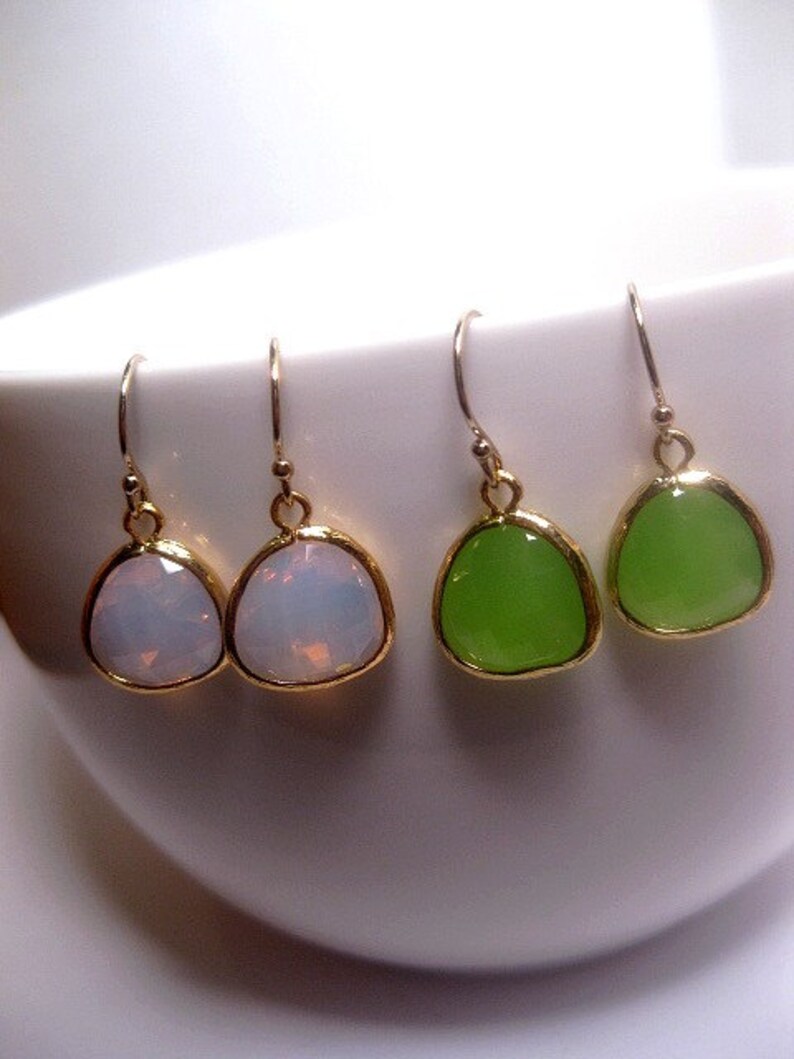 Gold Framed Green Earrings With 14k Gold Earwires Drop - Etsy