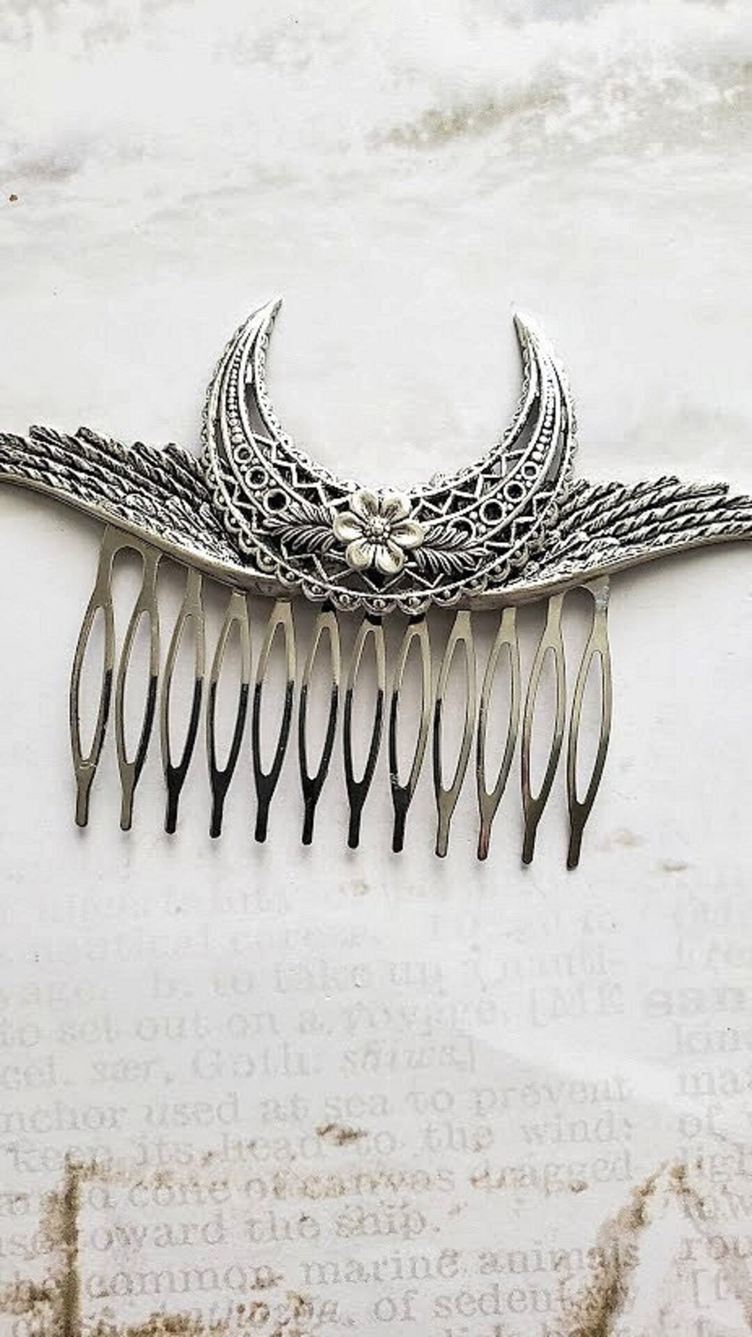 Crescent Moon Hair Comb | Celestial Wing Hairpiece | Mystical Halloween ...