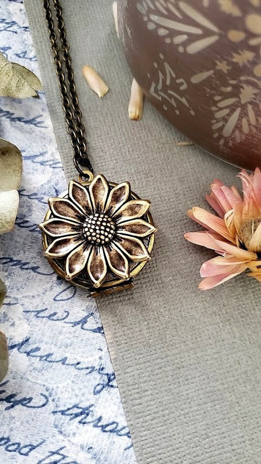 Sun Flower Locket | Floral Locket | Antique Style Necklace | Vintage ...