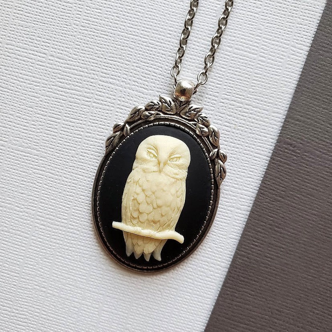 Collar de búho Cameo colgante grande Woodland Nature Animal Tree Bird ...