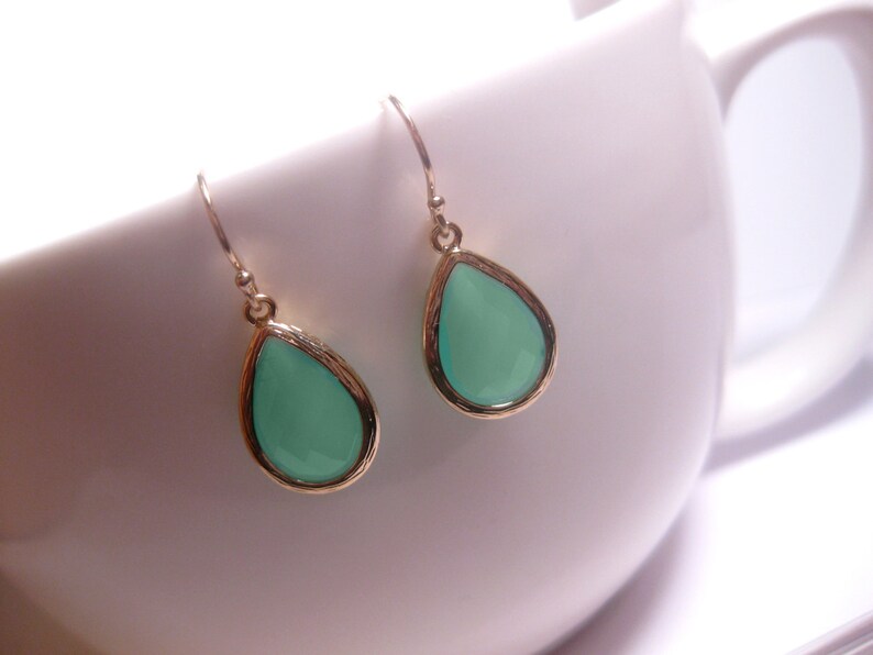 Gold Mint Green Earrings - Mint Glass Earrings - Mint Earrings - Gold ...