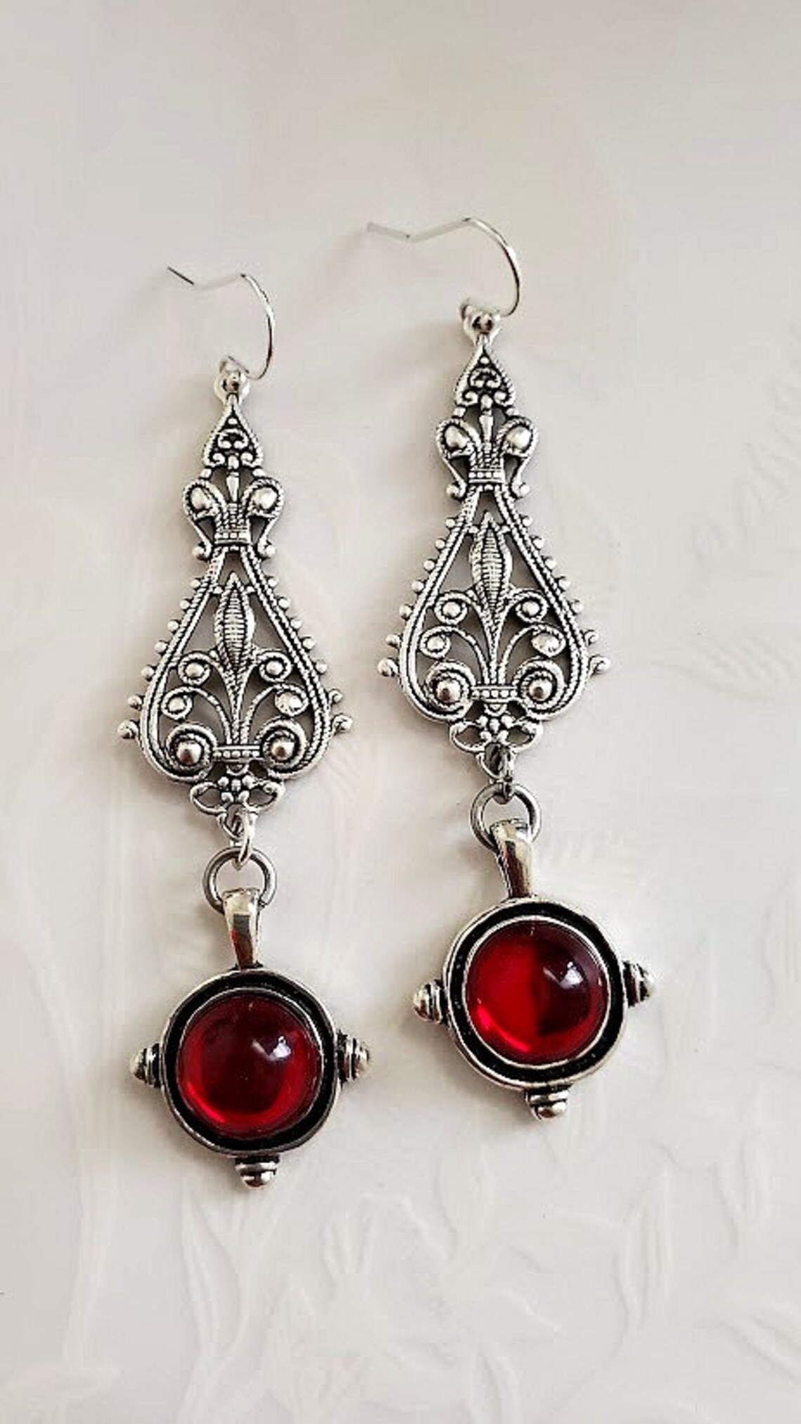 Ruby Red Earrings | Sterling Silver Ear Wires | Red Opal Glass Stone ...