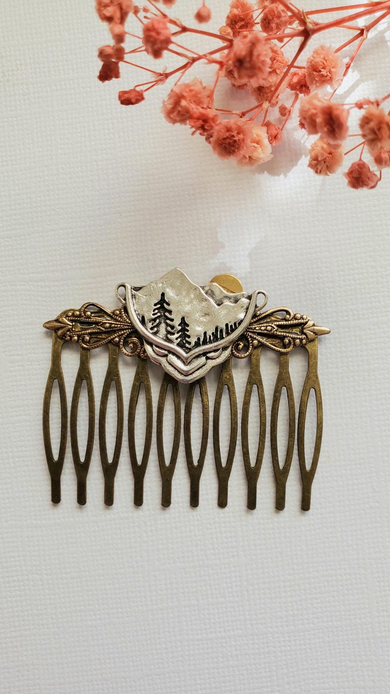 Tree Sun Haircomb | Nature Hair Accessories | Silver Mountain Sunrise ...