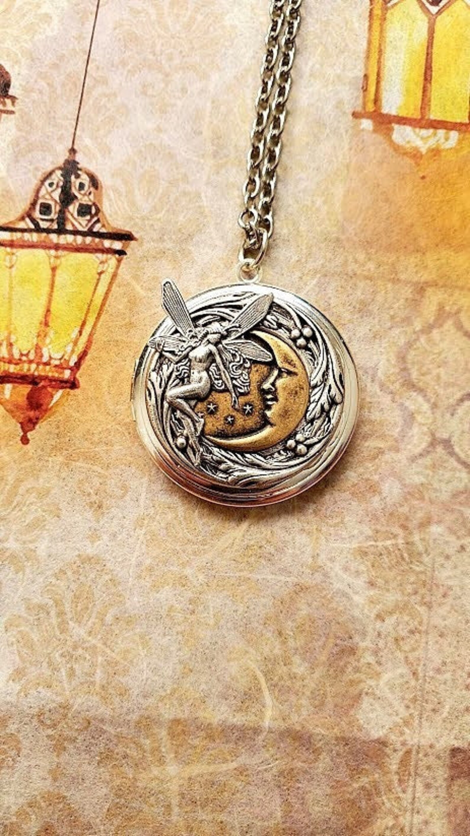 Celestial Silver Fairy Moon Locket Photo Picture Necklace - Etsy