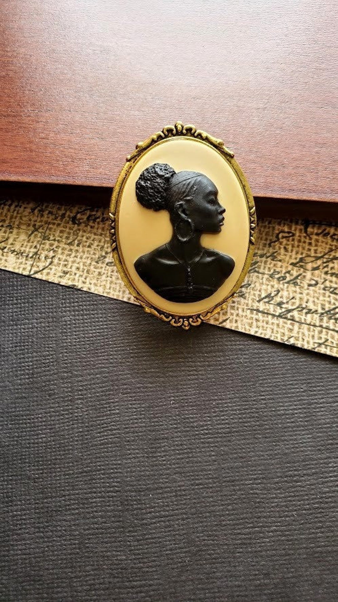 African Lady Brooch Pin | Queen Lady Cameo | Gold Brooch | Black and ...