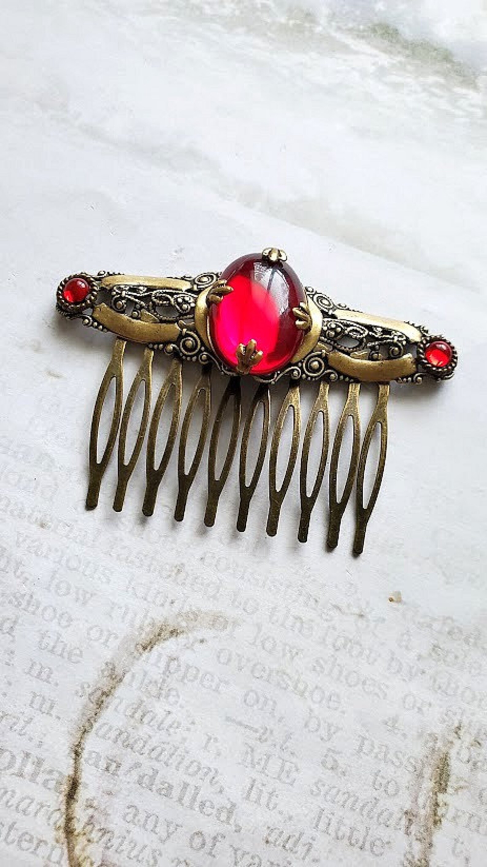Ruby Hair Comb | Decorative Bronze Haircomb | Red Opal Bridal Hairpiece ...