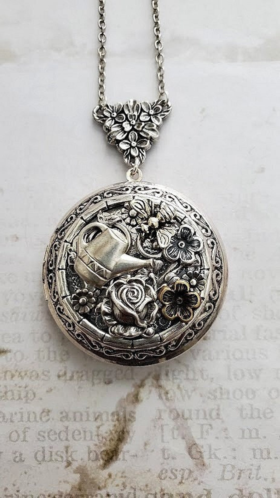 Large Locket | Vintage Style Butterfly Rose Necklace | Watering Pot ...