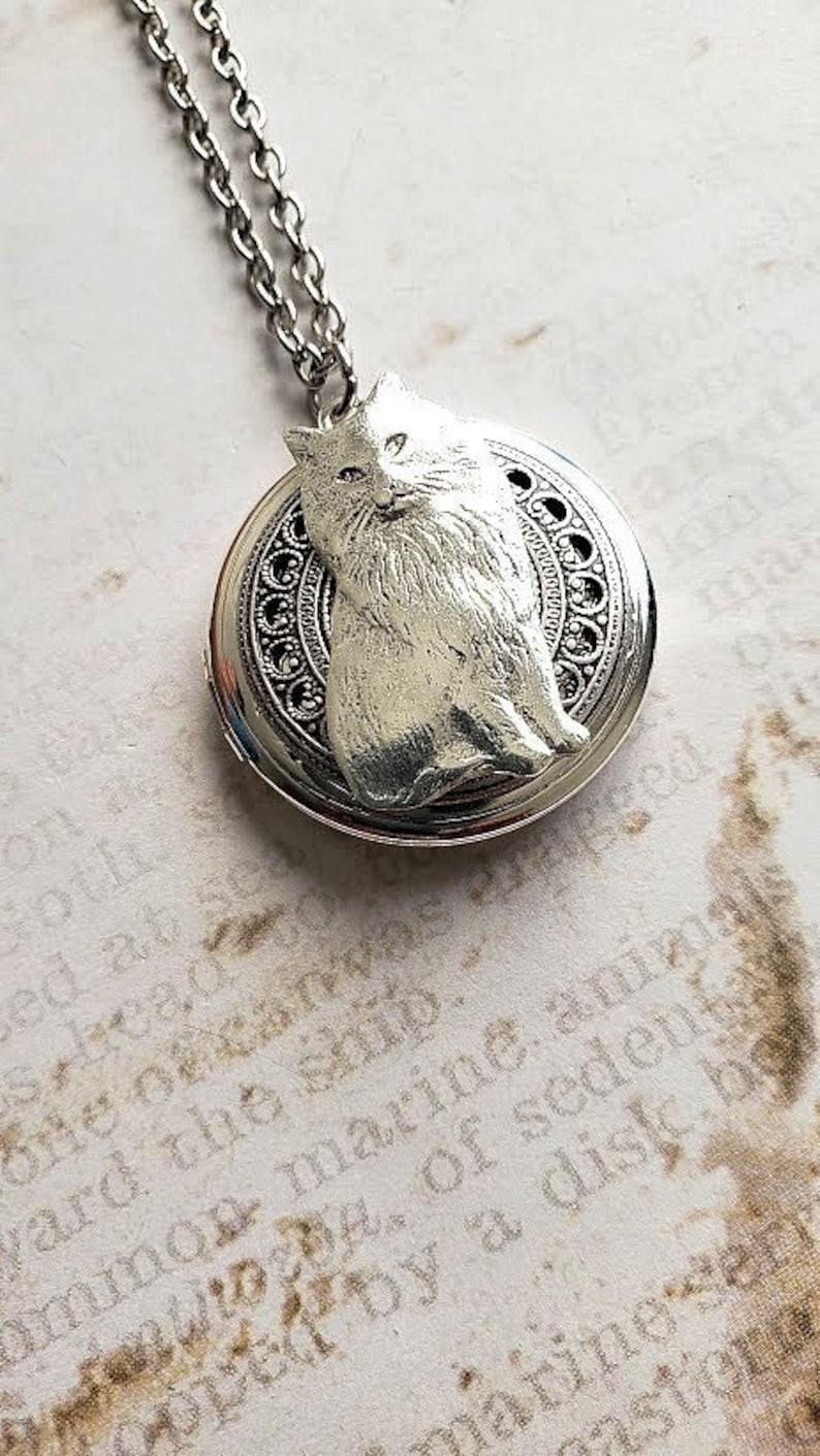 Silver Cat Locket Kitty Cat Necklace Animal Necklace - Etsy