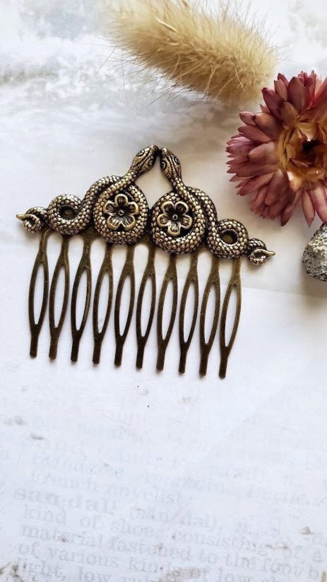 Herpetology Haircomb | Snake Hair Accessories | Bronze Floral Hairpiece ...