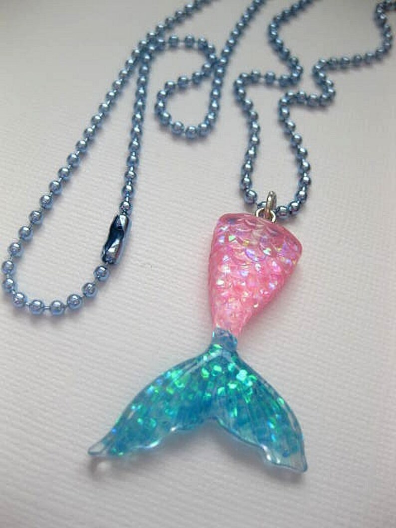 Mermaid Tail Necklace Blue Chain Mermaid Necklace Ball - Etsy