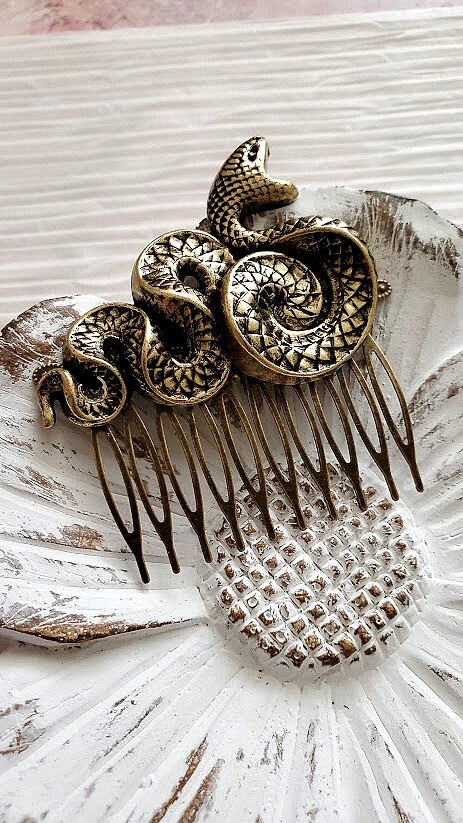 Snake Haircomb | Brass Reptile Comb | Thick Coil Snake | Halloween ...