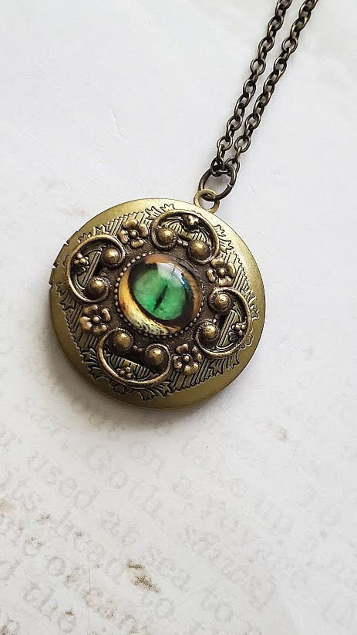 Dragon Eye Locket Green Eye Vintage Necklace Fire Gold - Etsy