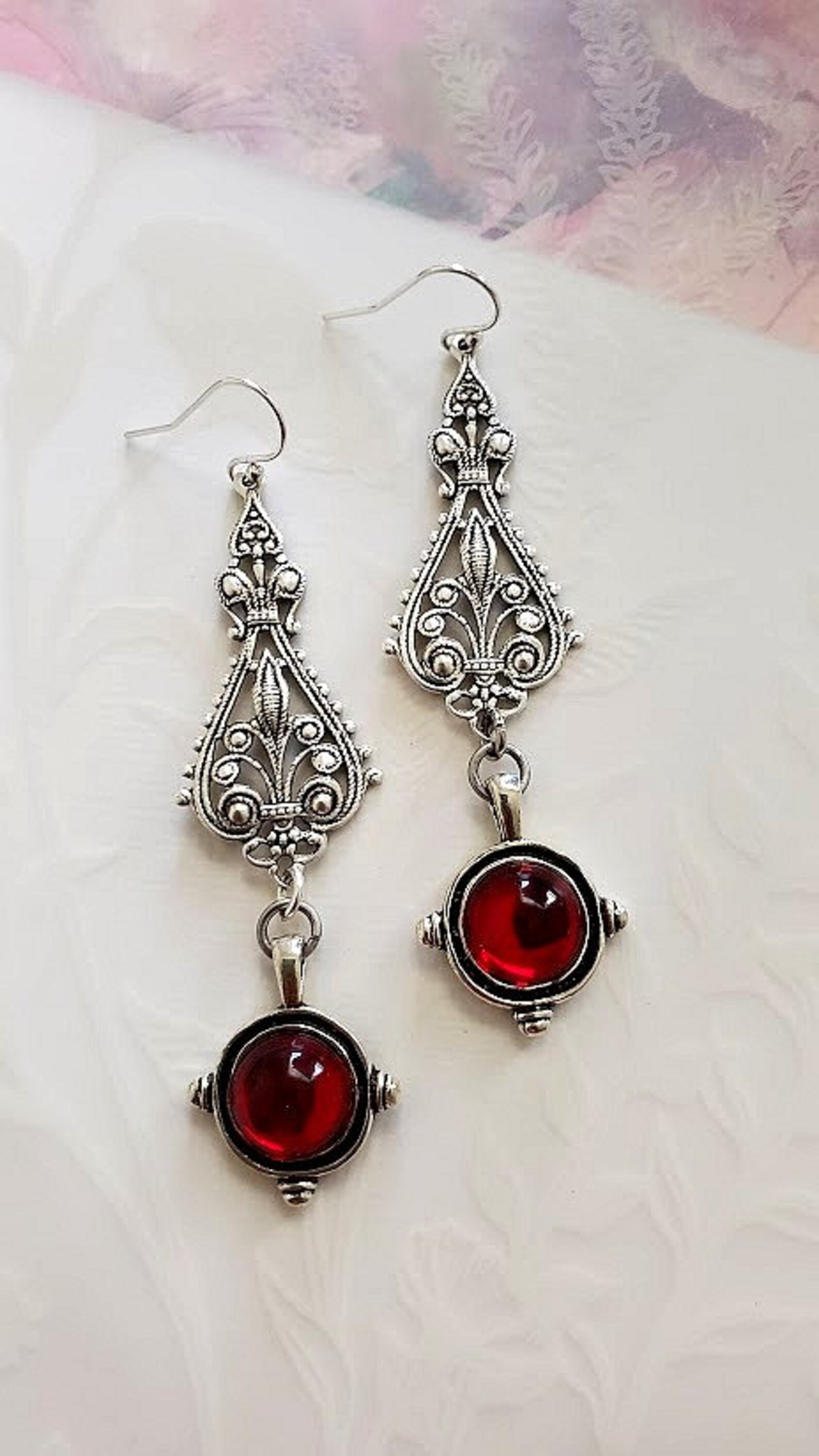 Ruby Red Earrings | Sterling Silver Ear Wires | Red Opal Glass Stone ...