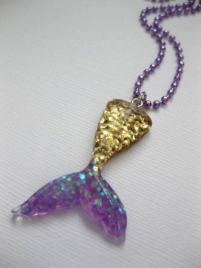 Purple Mermaid Necklace Mermaid Tail Necklace Glitter - Etsy