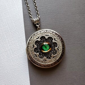 Green Eye Locket Steampunk Goth Harry Potter Fire Dragon Seeing Gold ...