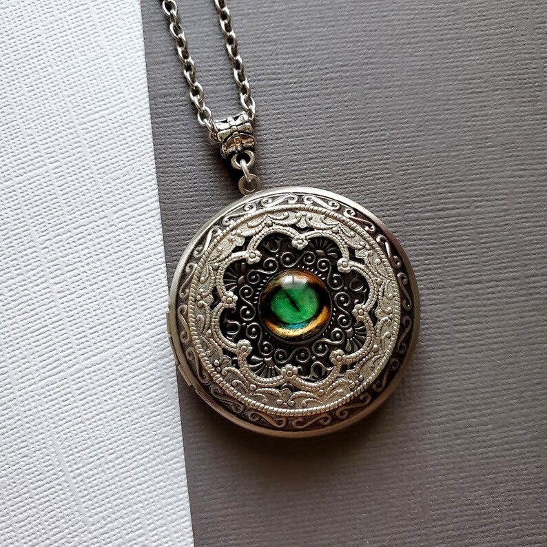 Green Eye Locket Steampunk Goth Harry Potter Fire Dragon | Etsy