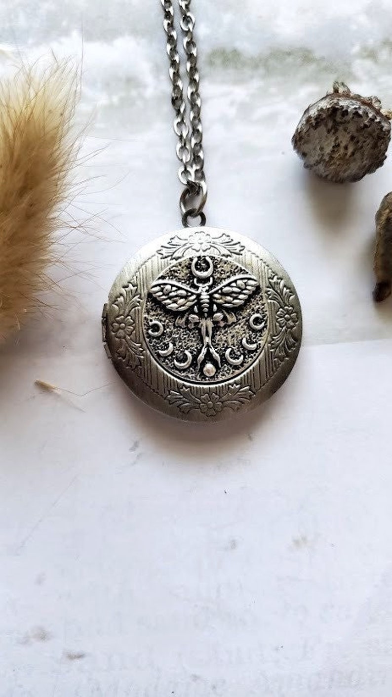 Luna Moth Necklace Lunar Cycle Locket Crescent Moon Locket - Etsy