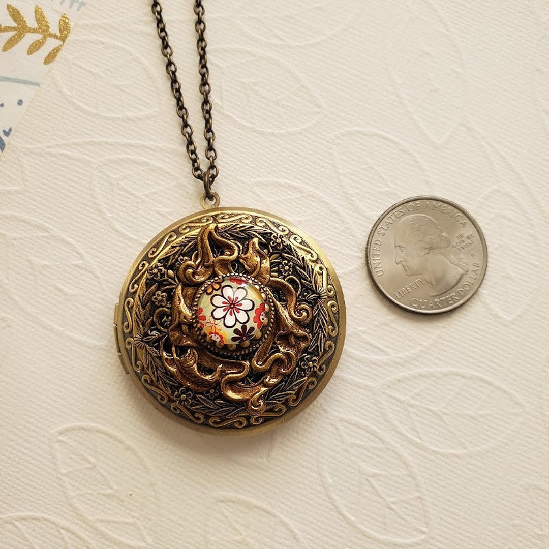 Bohemian Floral Pill Box Locket Necklace Spring Flowers Friendship ...