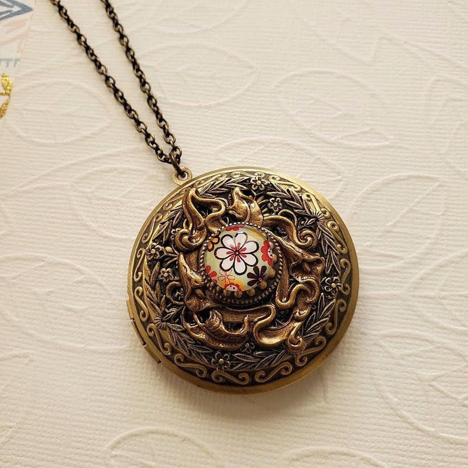 Bohemian Floral Pill Box Locket Necklace Spring Flowers | Etsy