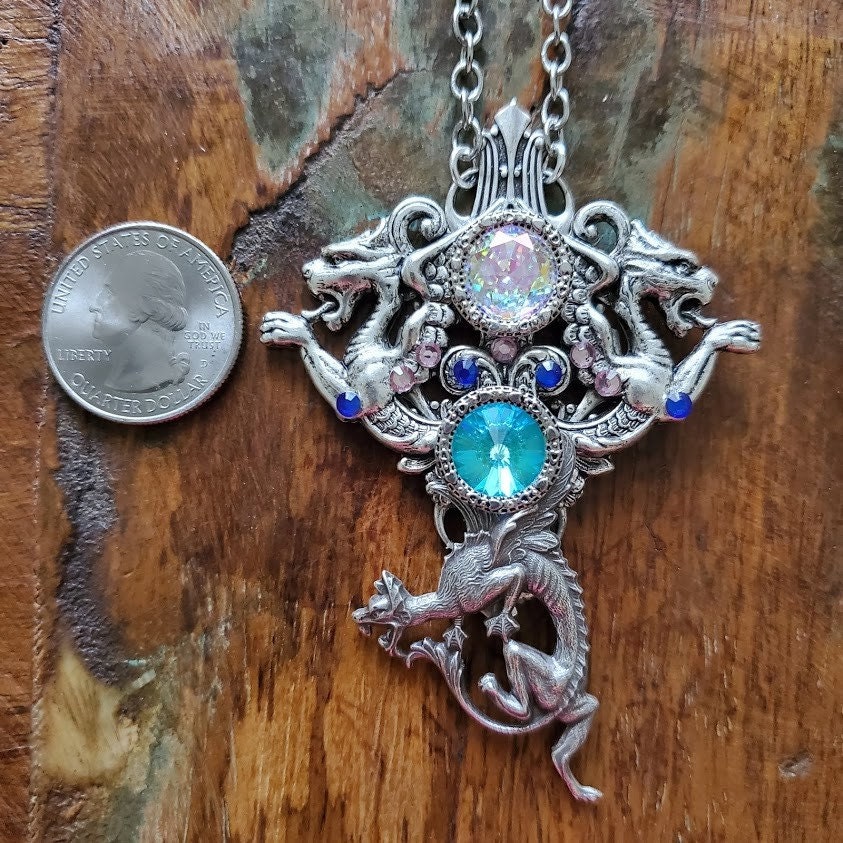 Fantasy Dragon Necklace Mythical Creature Crystal Amulet Royal | Etsy