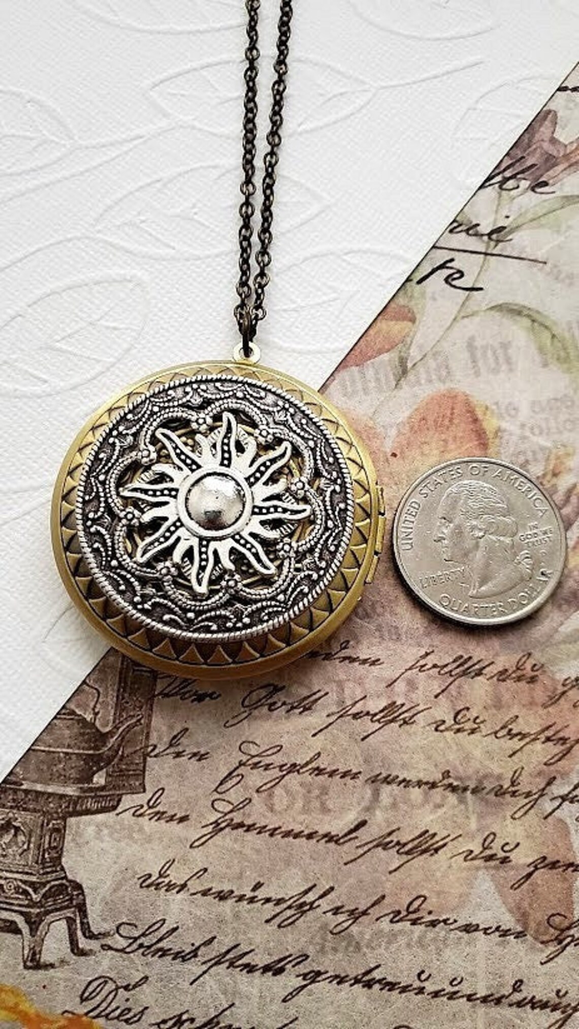 Blazing Sun Astronomy Locket Necklace Large Round Brass Open - Etsy