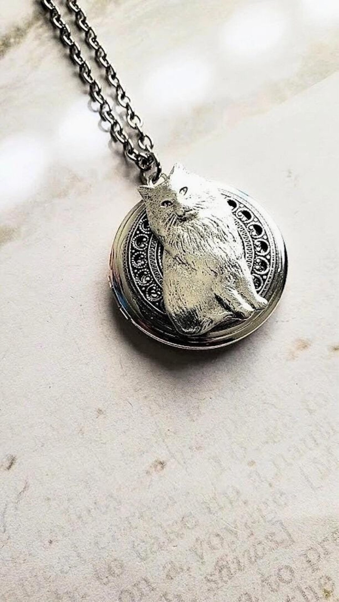 Silver Cat Locket | Kitty Cat Necklace | Animal Necklace | Silver Pet ...