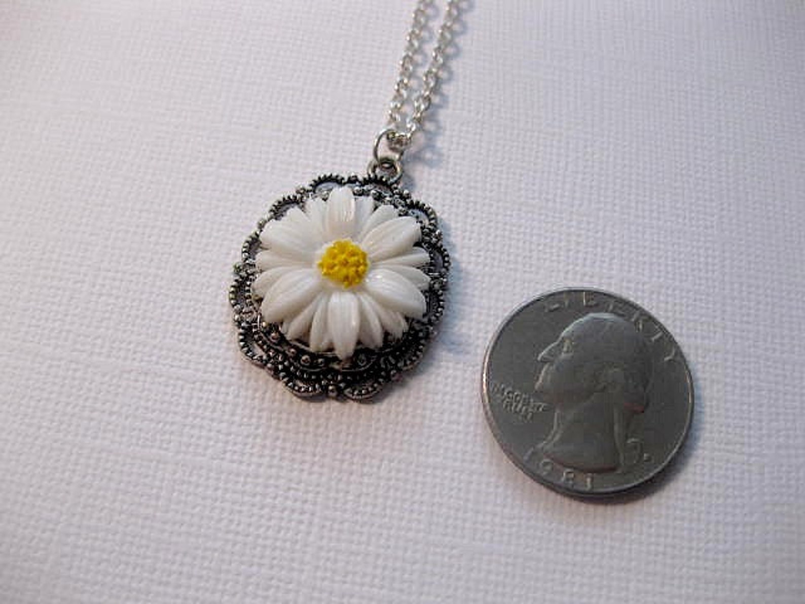 Daisy Flower Necklace Silver Pendant Floral Custom | Etsy