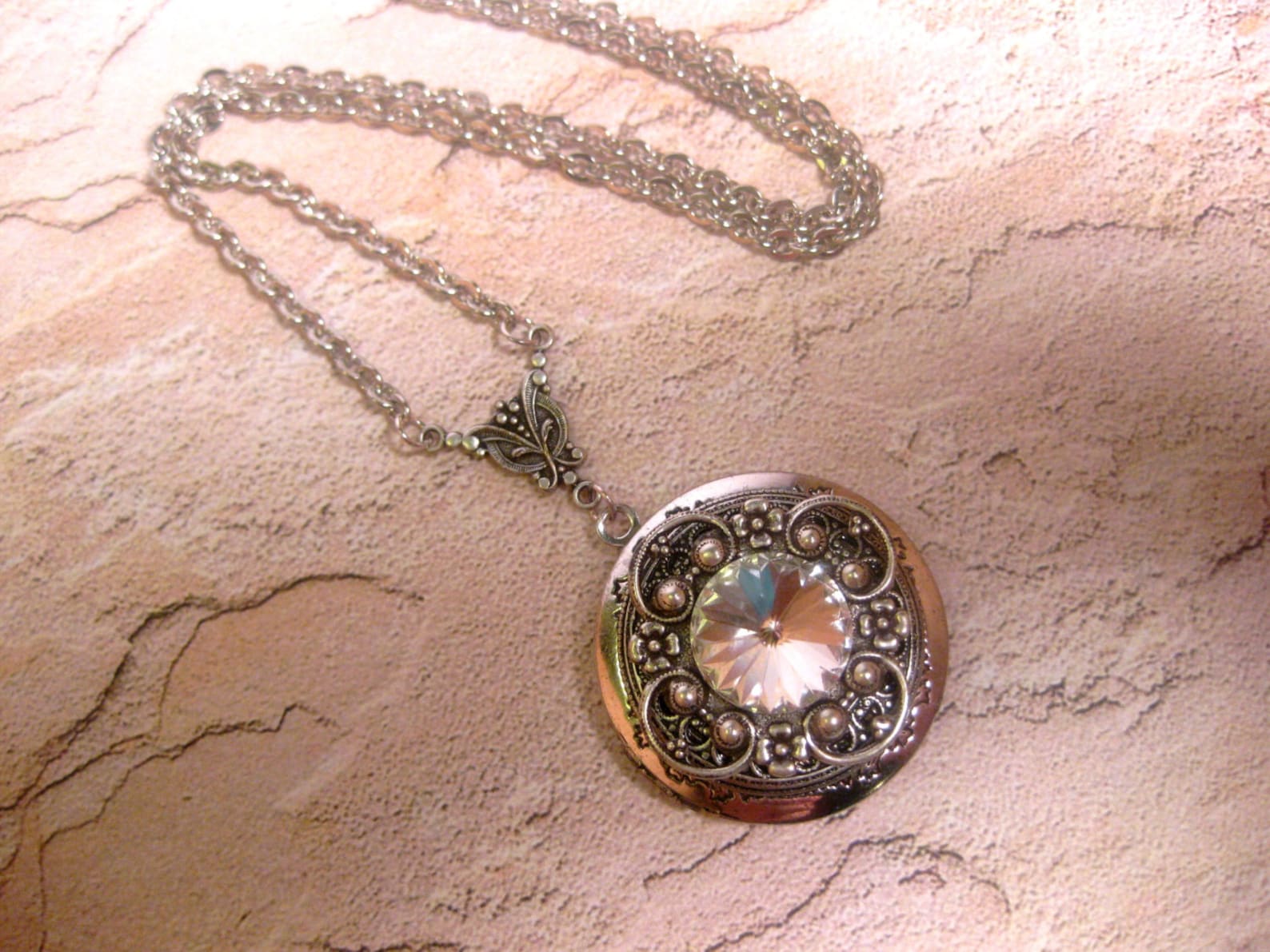 Moon Locket Crystal Locket Necklace Swarovski Clear - Etsy