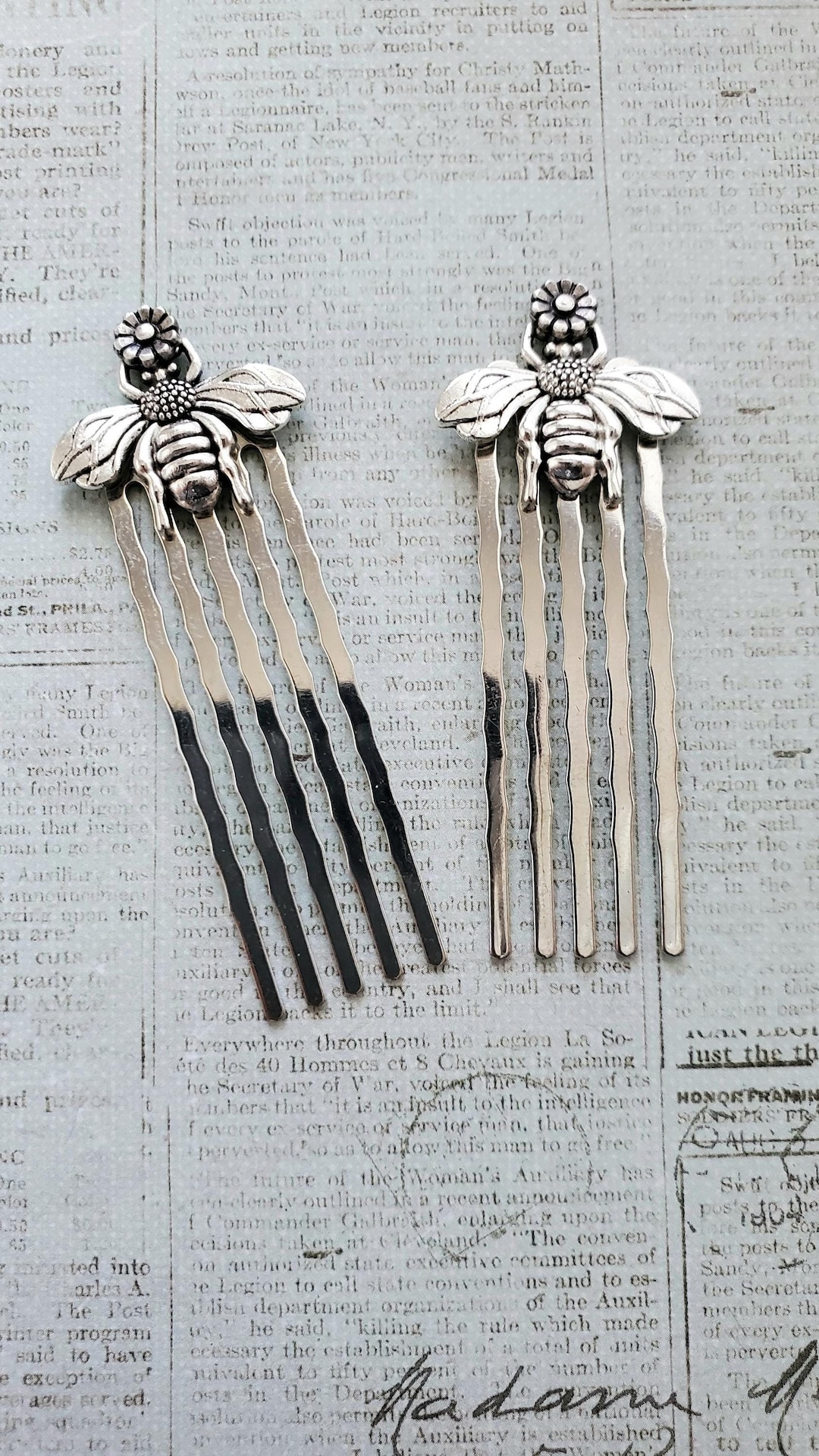 Bumble Bee Haircomb | Set of 2 | Flower Nature Insect Bug | Silver ...
