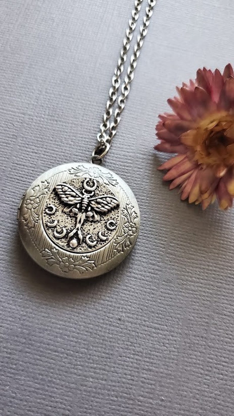 Luna Moth Necklace Lunar Cycle Locket Crescent Moon Locket - Etsy