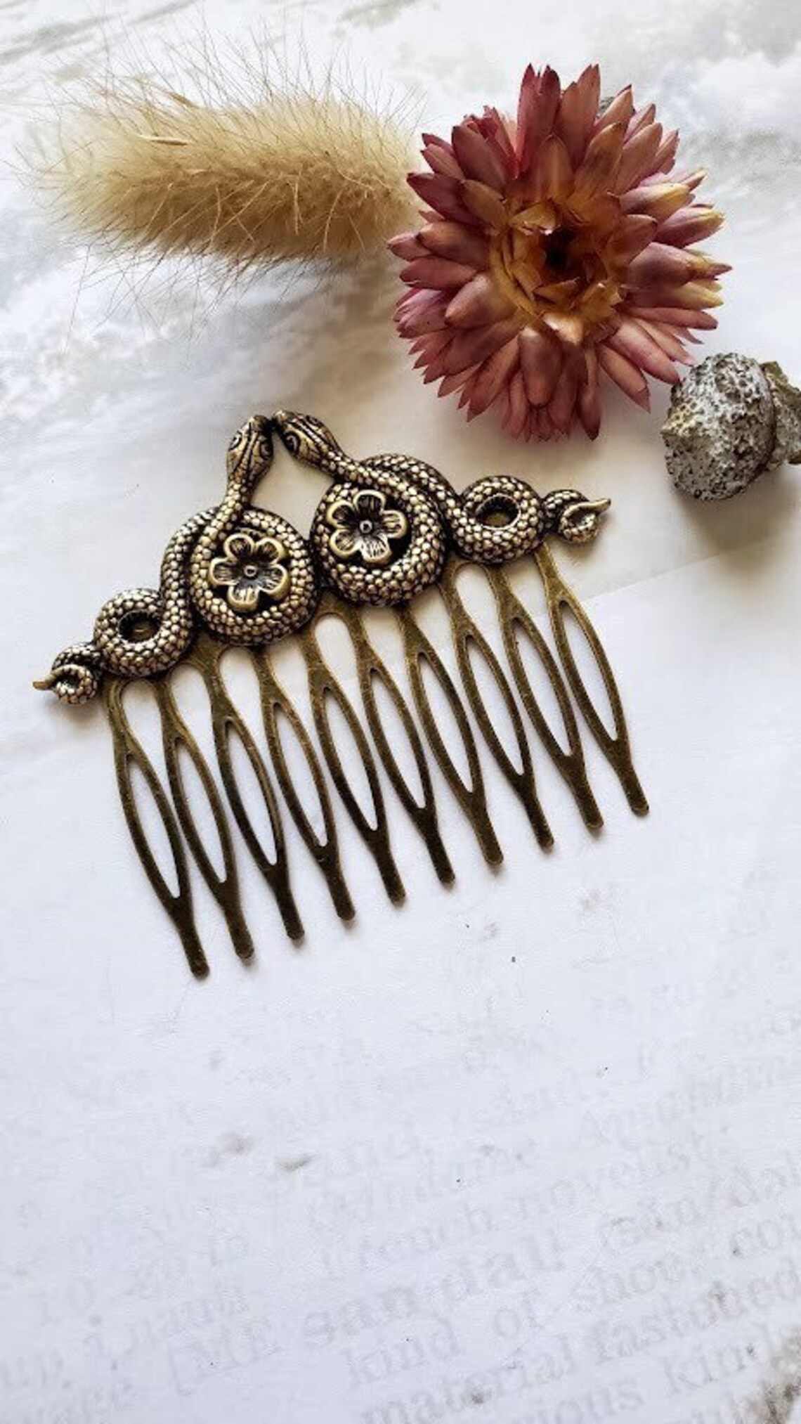 Herpetology Haircomb Snake Hair Accessories Bronze Floral | Etsy
