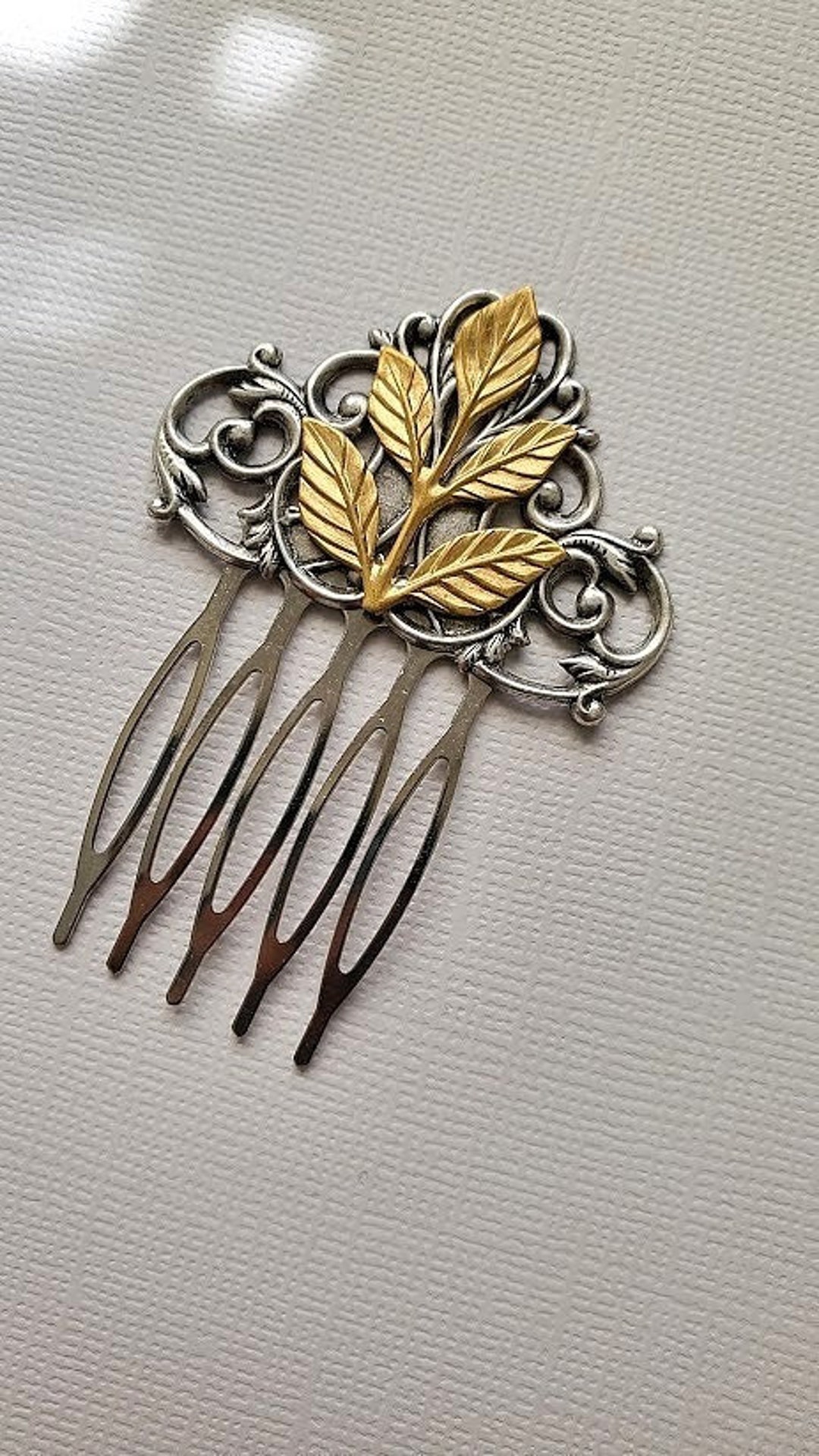 Gold Leaf Silver Haircomb | Fancy Hair Accessory | Vintage Look ...
