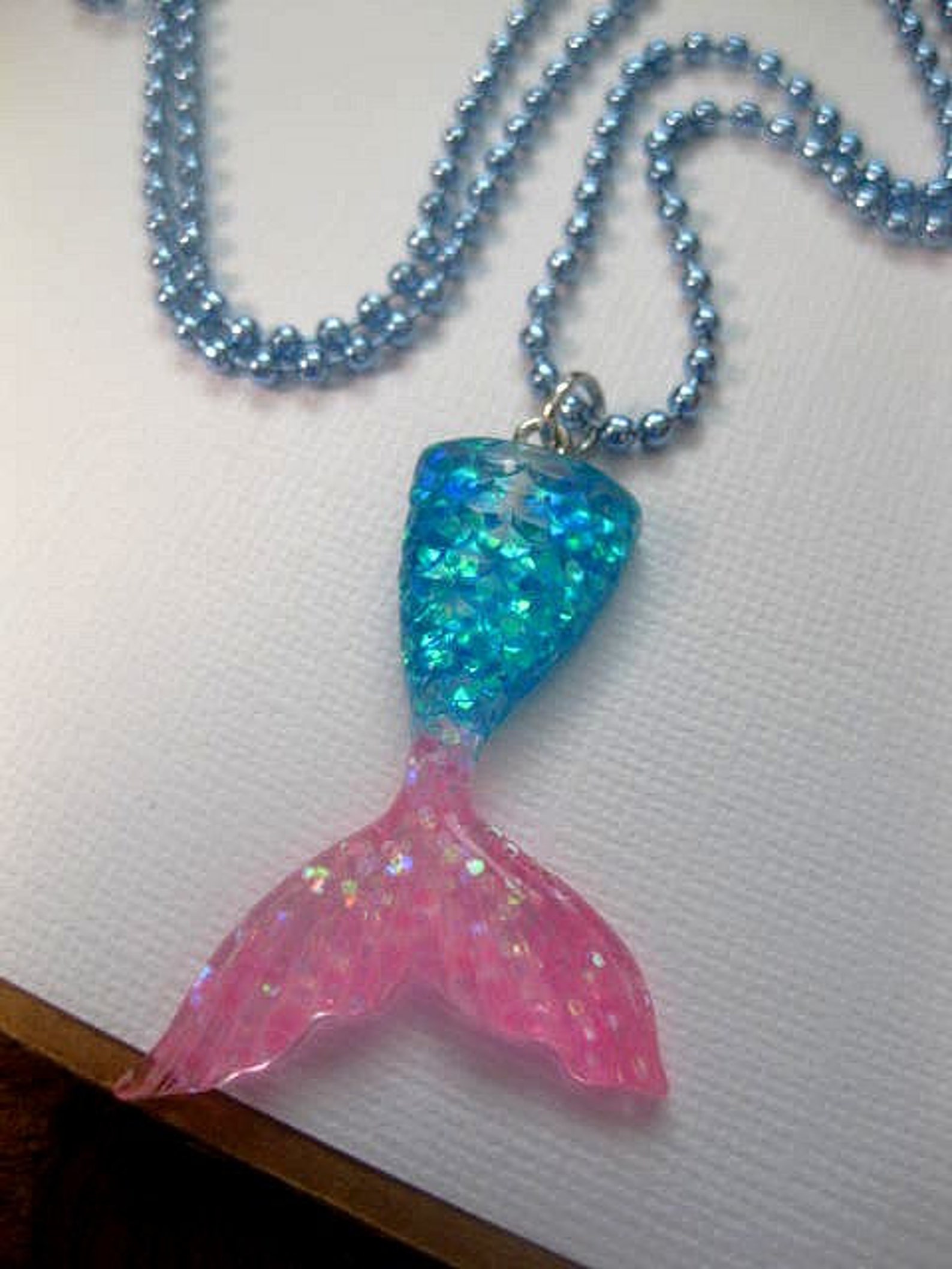 Mermaid Tail Necklace Blue Chain Mermaid Necklace Ball | Etsy