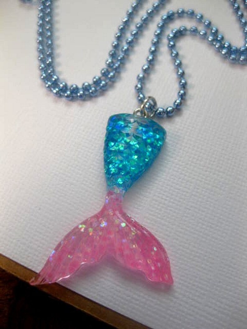 Mermaid Tail Necklace Blue Chain Mermaid Necklace Ball - Etsy