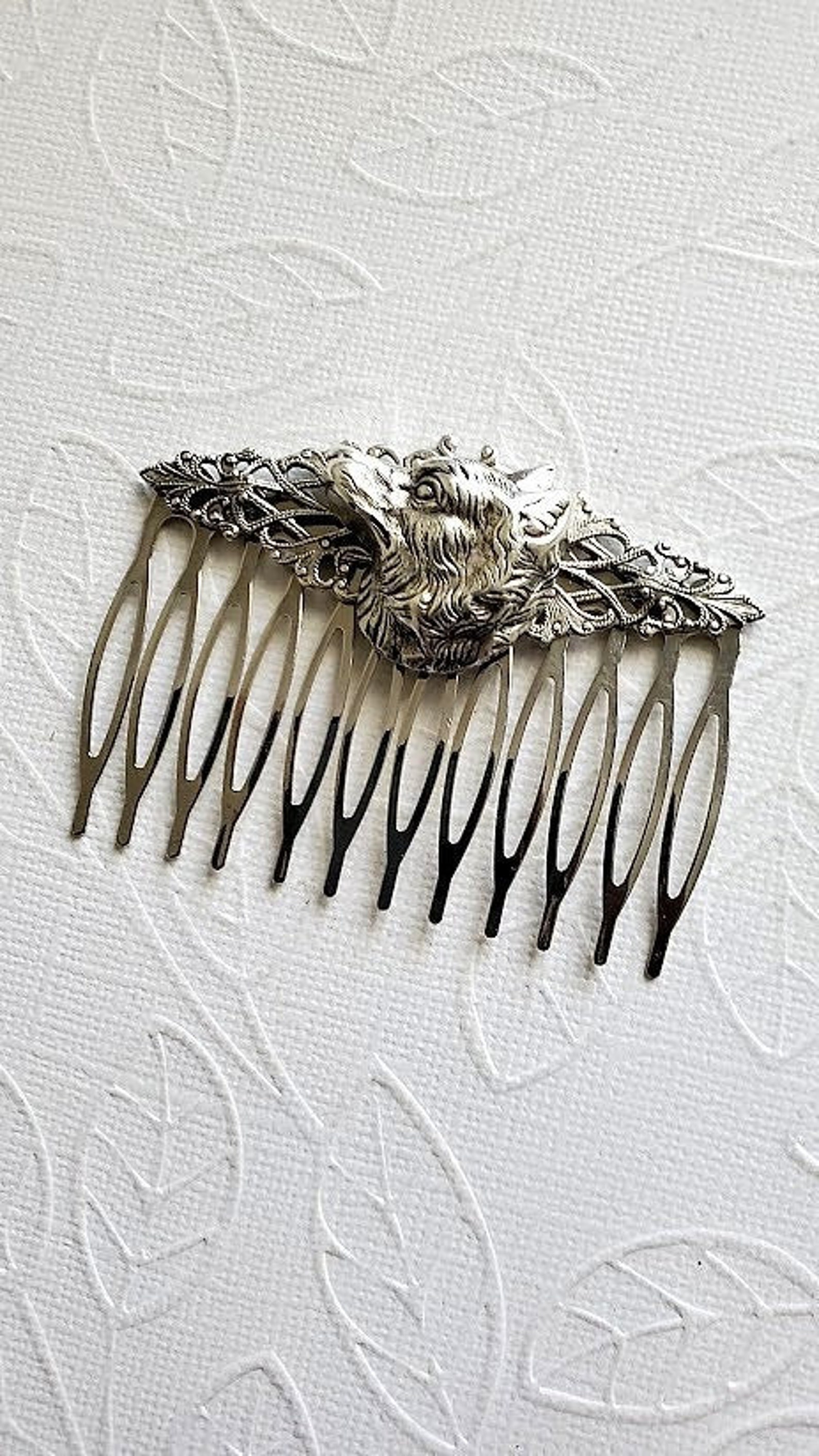 Silver Wolf Haircomb | Goth Steampunk Hair Comb | Vintage Look ...