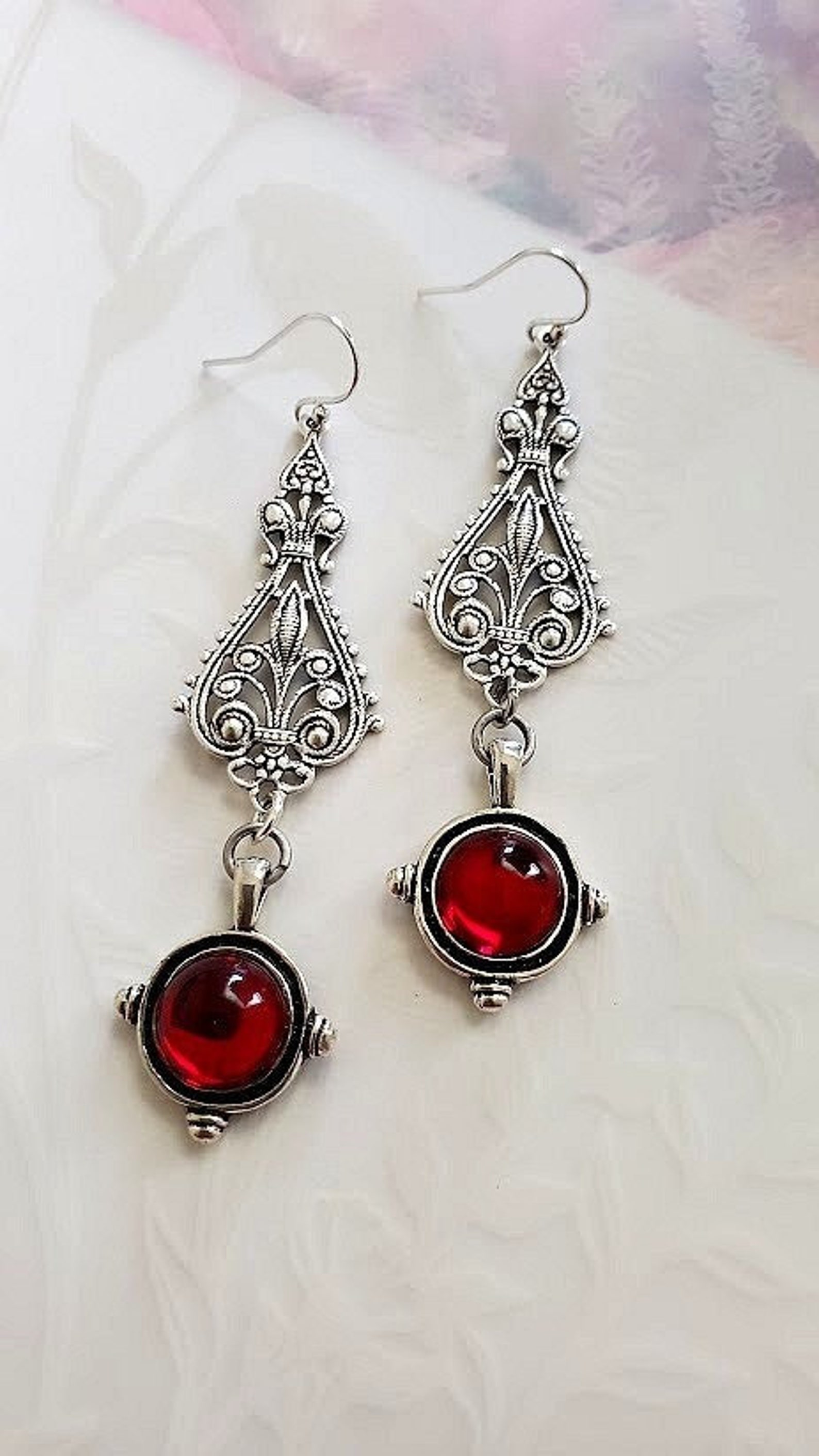 Ruby Red Earrings | Sterling Silver Ear Wires | Red Opal Glass Stone ...
